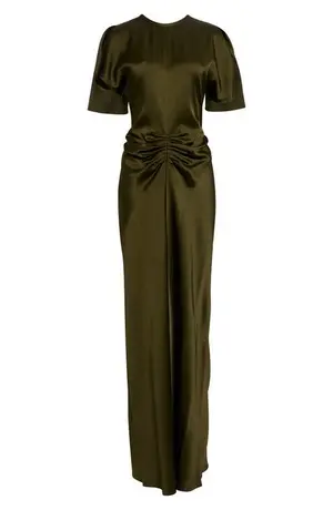 Victoria Beckham Isabella Short Sleeve Column Gown - Marsh Green