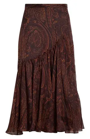 Etro Paisley Print Asymmetric Silk Skirt - Black/bordeaux