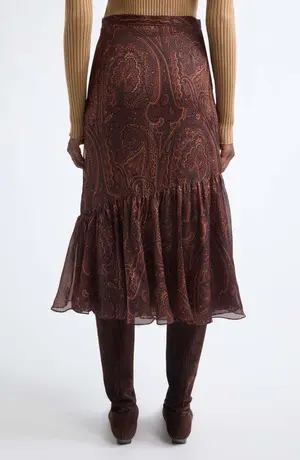 Etro Paisley Print Asymmetric Silk Skirt - Black/bordeaux