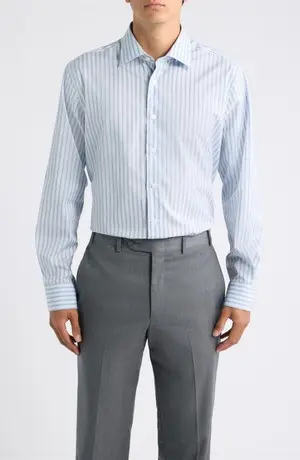 JACK VICTOR Dream Stripe Cotton Poplin Dress Shirt - Light Aviator