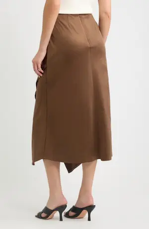 CITY BLUES Faux Suede Asymmetric Midi Dress - Brown