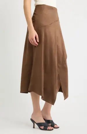 CITY BLUES Faux Suede Asymmetric Midi Dress - Brown