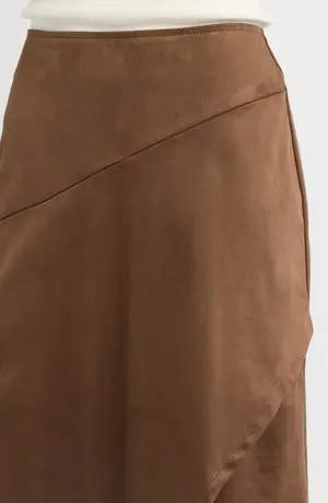 CITY BLUES Faux Suede Asymmetric Midi Dress - Brown