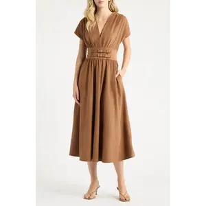 Parker The Noa Faux Suede Midi Dress - Brown