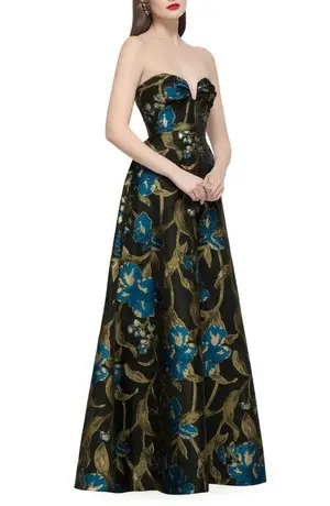 Dessy Collection Veronica Floral Print Strapless Gown