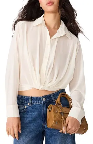 Steve Madden Sage Twist Front Crop Shirt Cream