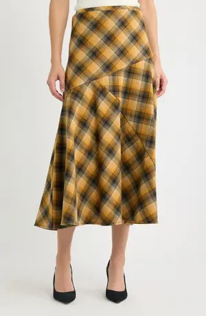 CITY BLUES Plaid A-line Midi Skirt - Amber