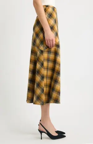 CITY BLUES Plaid A-line Midi Skirt