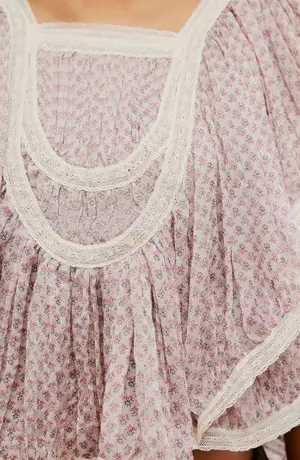 Free People Clara Lace Detail Flutter Sleeve Top