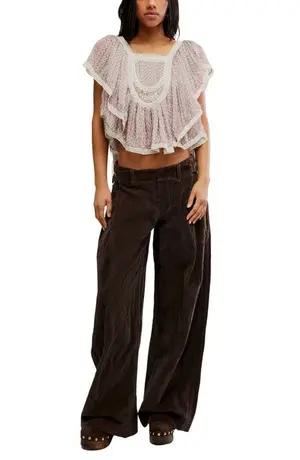 Free People Clara Lace Detail Flutter Sleeve Top