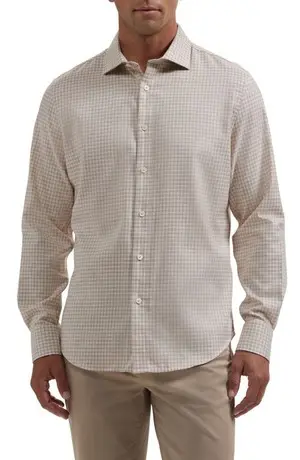 Bugatchi Axel Shaped Fit Check Button Up Shirt - Cobblestone