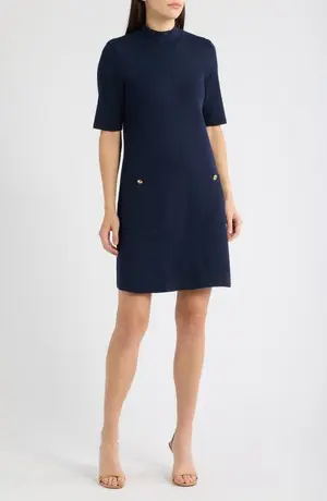 Julia Jordan Show Mock Neck Knit Dress Navy