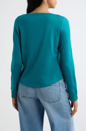 CITY BLUES Lace Cuff Knit Top - Teal