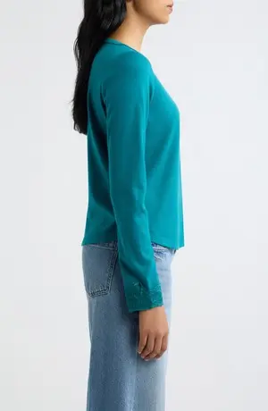 CITY BLUES Lace Cuff Knit Top - Teal
