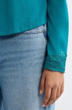 CITY BLUES Lace Cuff Knit Top - Teal