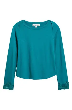 CITY BLUES Lace Cuff Knit Top - Teal