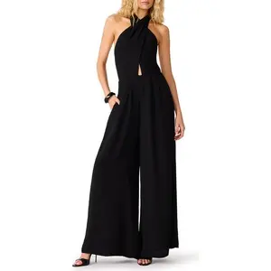 Steve Madden Aiyana Wide Leg Halter Jumpsuit - Black