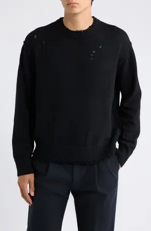 ALLSAINTS Wolf Crewneck Distressed Sweater - Black