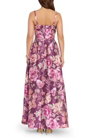 TAHARI ASL Floral Jacquard Sleeveless Satin Gown