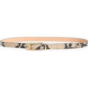 Victoria Beckham Dorian Micro Snakeskin Embossed Leather Belt - Natural Brown