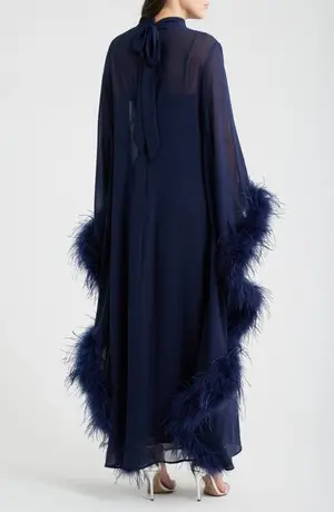 HUTCH Sheer Feather Trim Dress