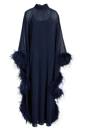 HUTCH Sheer Feather Trim Dress