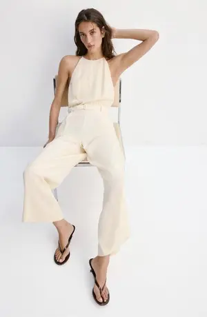 Mango Belted Sleeveless Wide Leg Jumpsuit