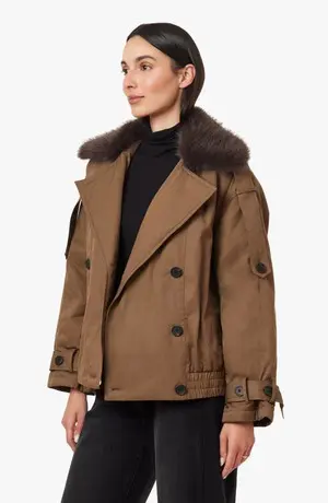 Habitual Faux Fur Collar Trench Jacket