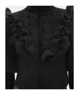 ANN DEMEULEMEESTER Ruffled-detail Cable-knit Sweater