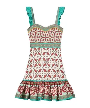 La DoubleJ Gingerbread Ruffled Printed Mini Dress - Multicolor