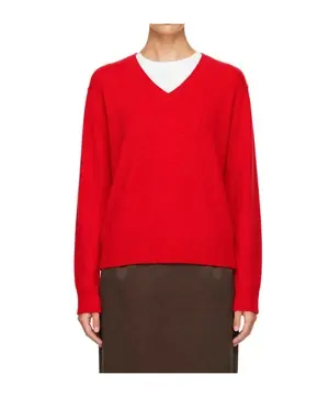 DUNST Ribbed V-neck Knitted Sweater - Red