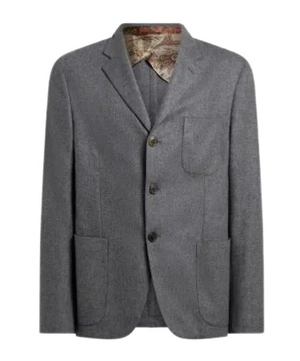 Etro Single-breasted Jacket In Plain-coloured Wool-blend Flannel - Black