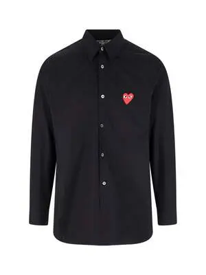 Play Comme Des Garcon Button-up Shirt With Heart Logo - Black