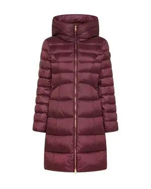 Peuterey Long Hooded Puffer Coat - Rosso Prugna