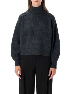 SESSUN Ribbed Turtleneck Sweater With Balloon Sleeves - Grigio
