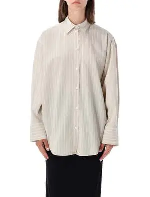 TOTEME Oversized Striped Shirt With Silk Blend And Mother-of-pearl Buttons - Yellow/sky