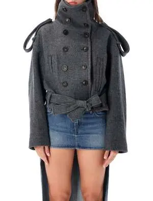 7 For All Mankind Double-breasted Belted Wool Blend Coat - Grigio