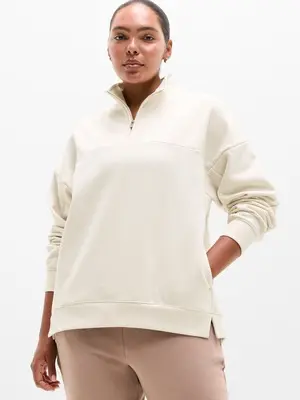 Athleta Forever Fleece 1/4 Zip Sweatshirt - Bone