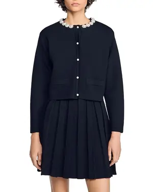 Sandro Aubrey Embellished Cropped Cardigan