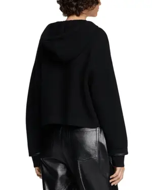 Sandro Arlo Hooded Leather Trim Cardigan
