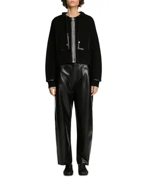 Sandro Arlo Hooded Leather Trim Cardigan