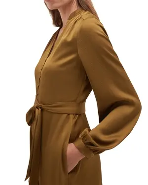 HOBBS LONDON Petites Katia Button Placket Tie Waist Dress - Khaki