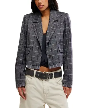 Free People Academia Windowpane Blazer - Charcoal