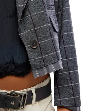 Free People Academia Windowpane Blazer - Charcoal