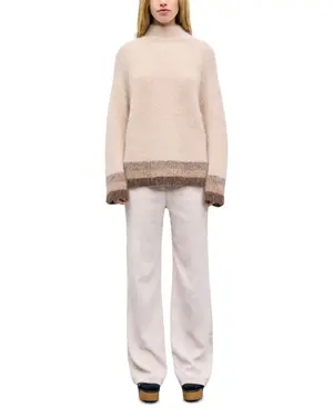 Gerard Darel Rola Mock Neck Striped Trim Pullover Sweater