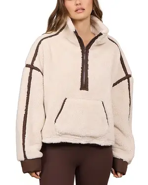 Vintage Havana Contrast Binding Sherpa Quarter Zip Jacket