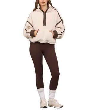 Vintage Havana Contrast Binding Sherpa Quarter Zip Jacket