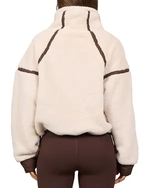 Vintage Havana Contrast Binding Sherpa Quarter Zip Jacket