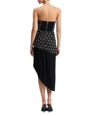 Avec Les Filles Asymmetric High Low Pleated Combo Dress