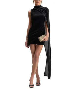 Avec Les Filles Draped Mock Neck Cape Mini Dress